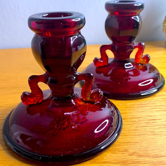 Fenton | Accents | Fenton Antique Ruby Red Art Glass Dolphin Floral Reversible Candle Holders ...
